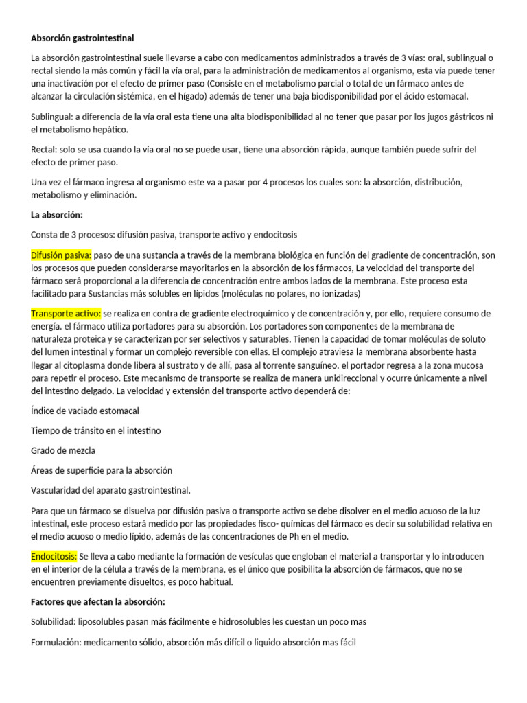 Absorción Gastrointestinal | PDF | Medicamentos con receta ...