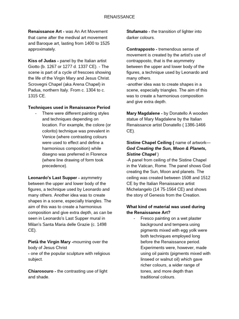 HUM-RENAISSANCE-reviewer | PDF | Oil Painting | Visual Arts