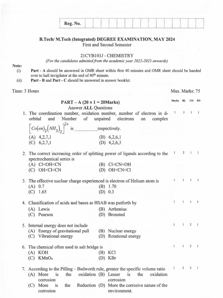 Chemistry 2024 May Question Paper | PDF
