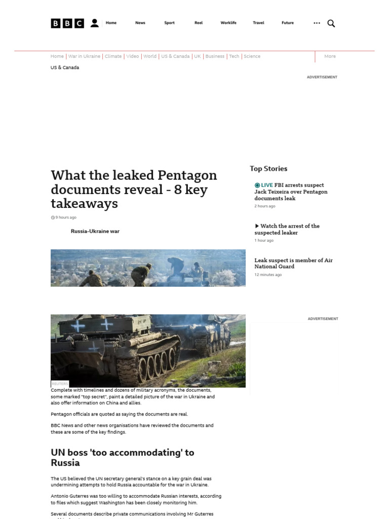What the Leaked Pentagon Documents Reveal - 8 Key Takeaways - BBC News ...