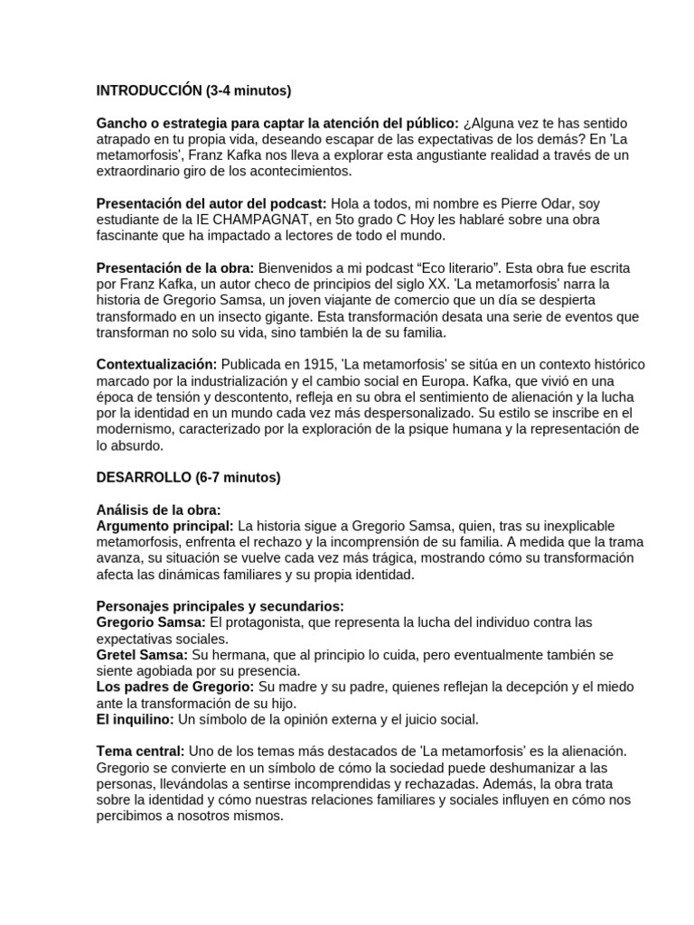 Potcast Pierre Odar | PDF | Franz Kafka | La metamorfosis