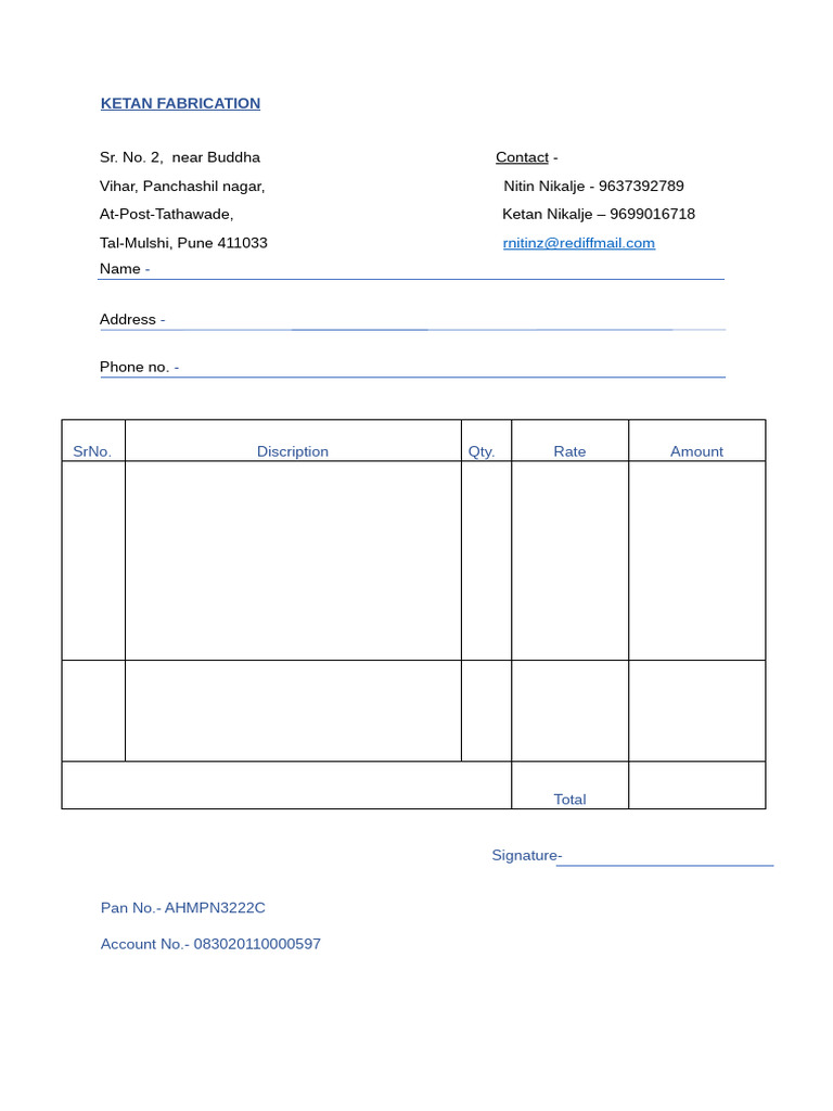Ketan Fabrication Bill Book 2 | PDF
