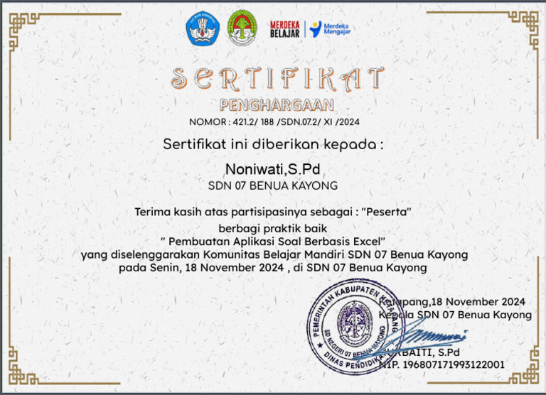 SERTIFIKAT BERBAGI PRAKTIK BAIK 1 -__Noni__ | PDF