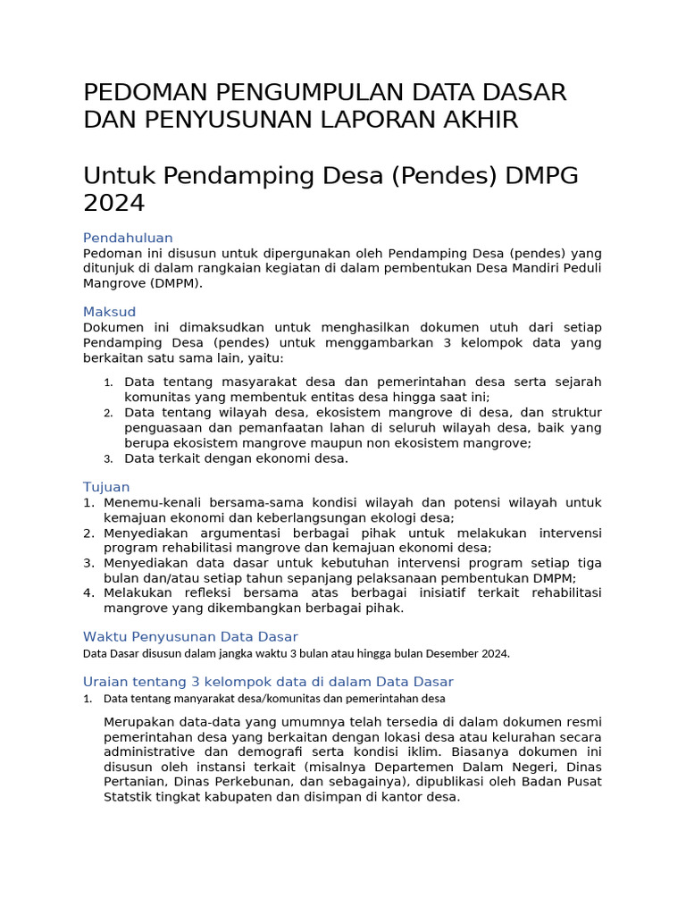Pedoman Penyusunan Data Dasar DMPM 2024 | PDF