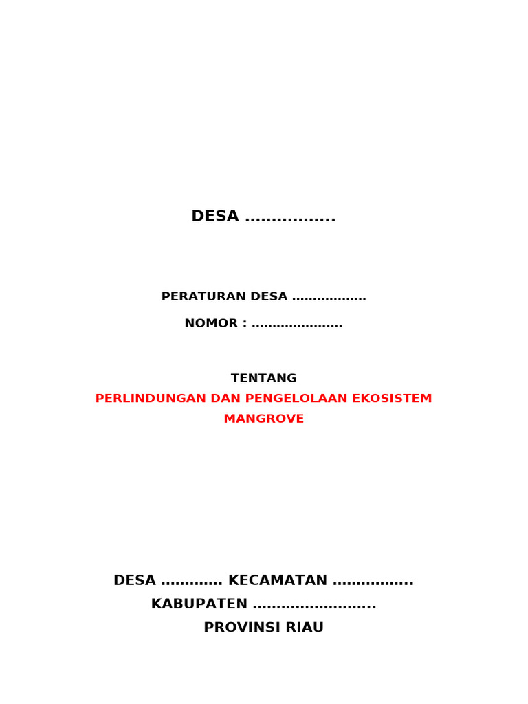 Master Draft - Peraturan Desa Perlindungan Dan Pengelolaan Mangrove | PDF