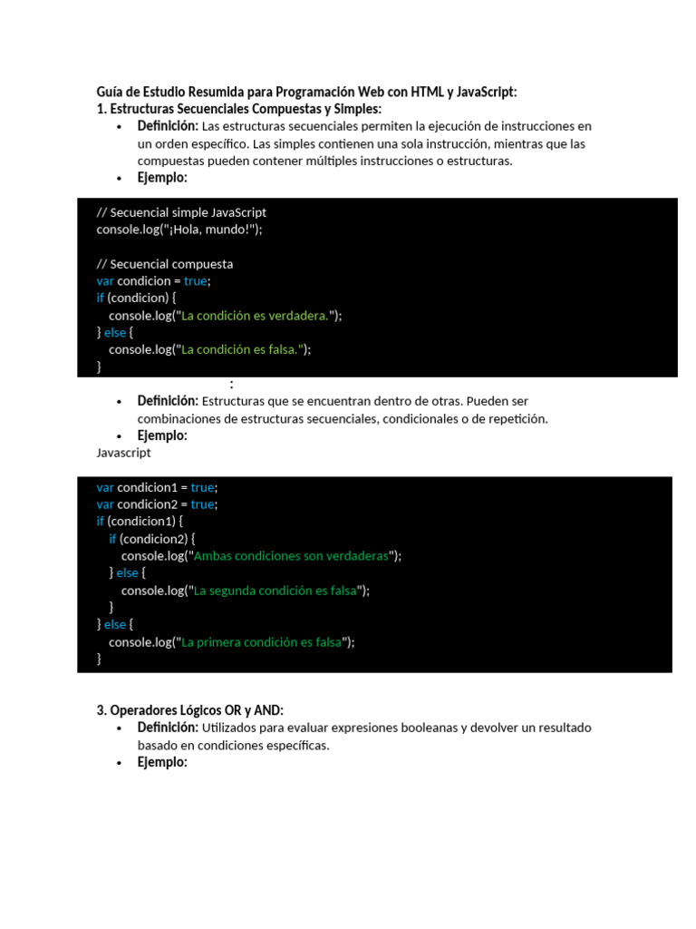 Guía de Estudio Resumida para Programación Web Con HTML y JavaScript | PDF