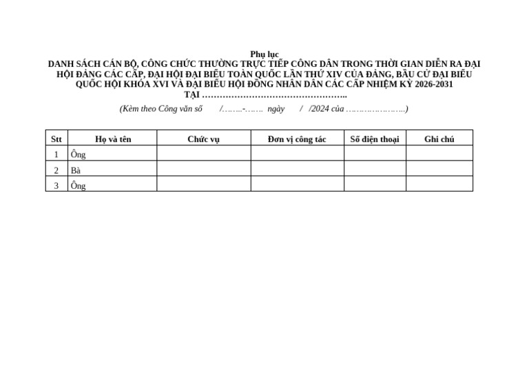 Phụ Lục Danh Sách CBCC Tcd | PDF