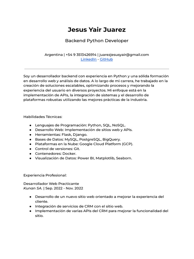CV Backend Python Developer | PDF