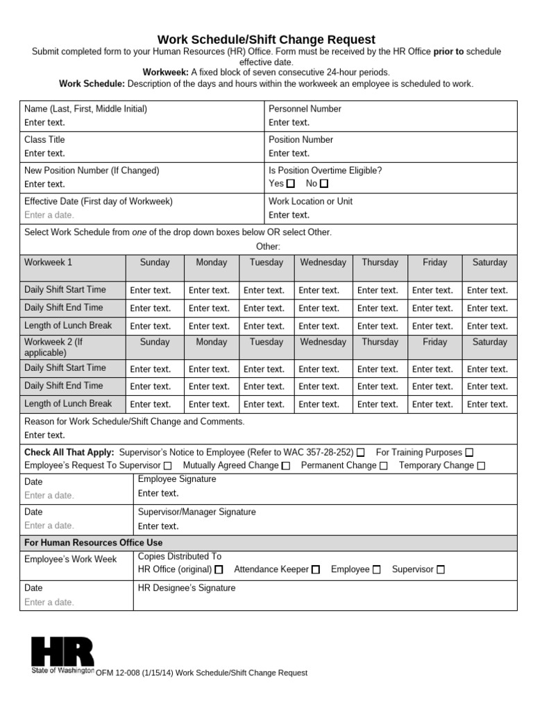 Work Schedule Change Request Form | PDF | Workweek And Weekend ...