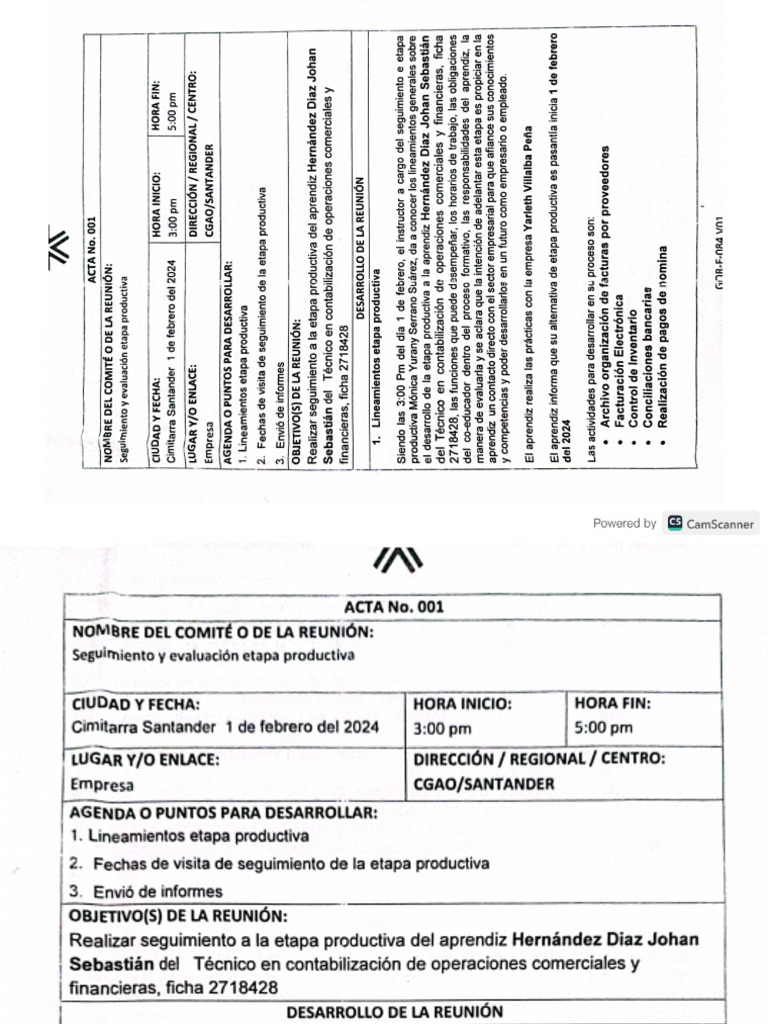 Acta 01 Johan Sebastián Hernández Díaz | PDF