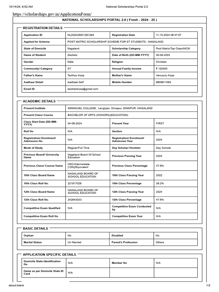 Nagaland ST Students Scholarship 2024 | PDF | Identity Document | Access Control