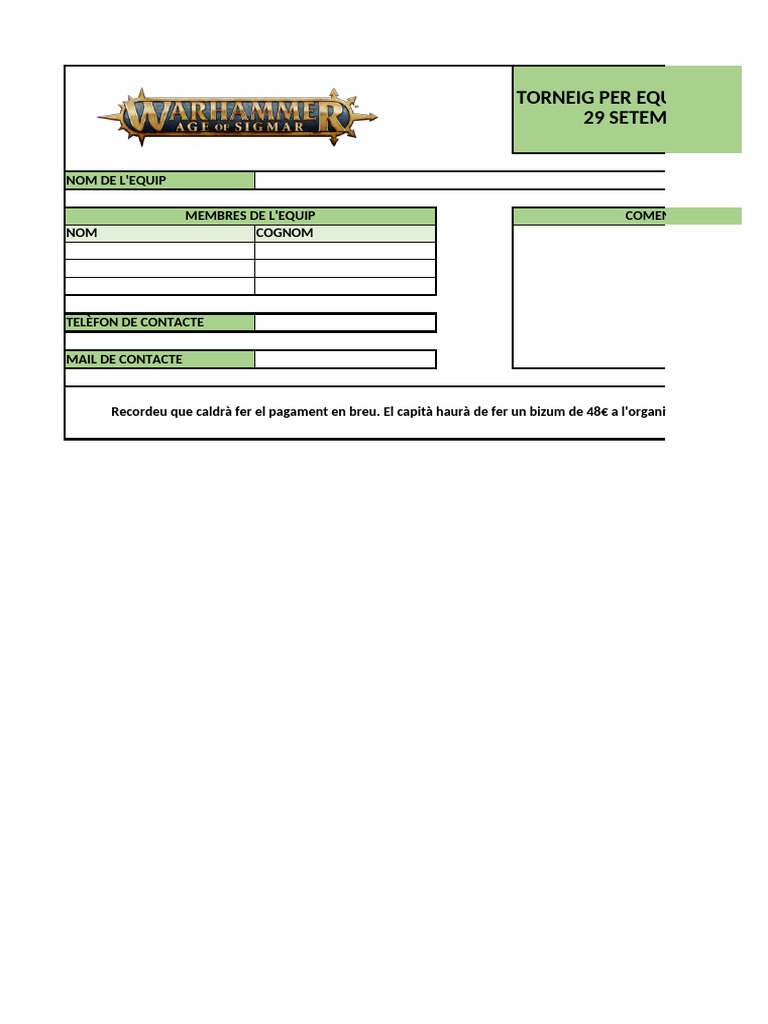 FORMULARI INSCRIPCIÓ EQUIPS | PDF