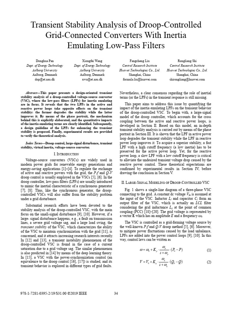 Transient Stability Analysis of Droop-Controlled Grid-Connected Converters With Inertia ...