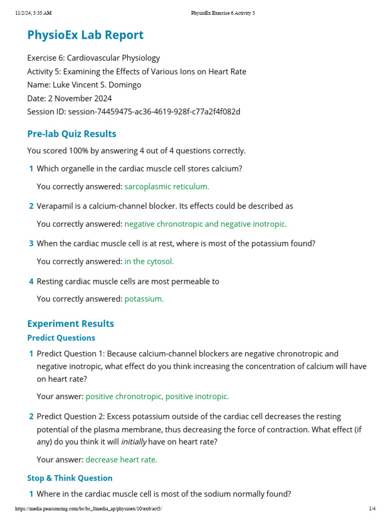 PhysioEx Exercise 6 Activity 5 | PDF | Heart | Cardiac Muscle