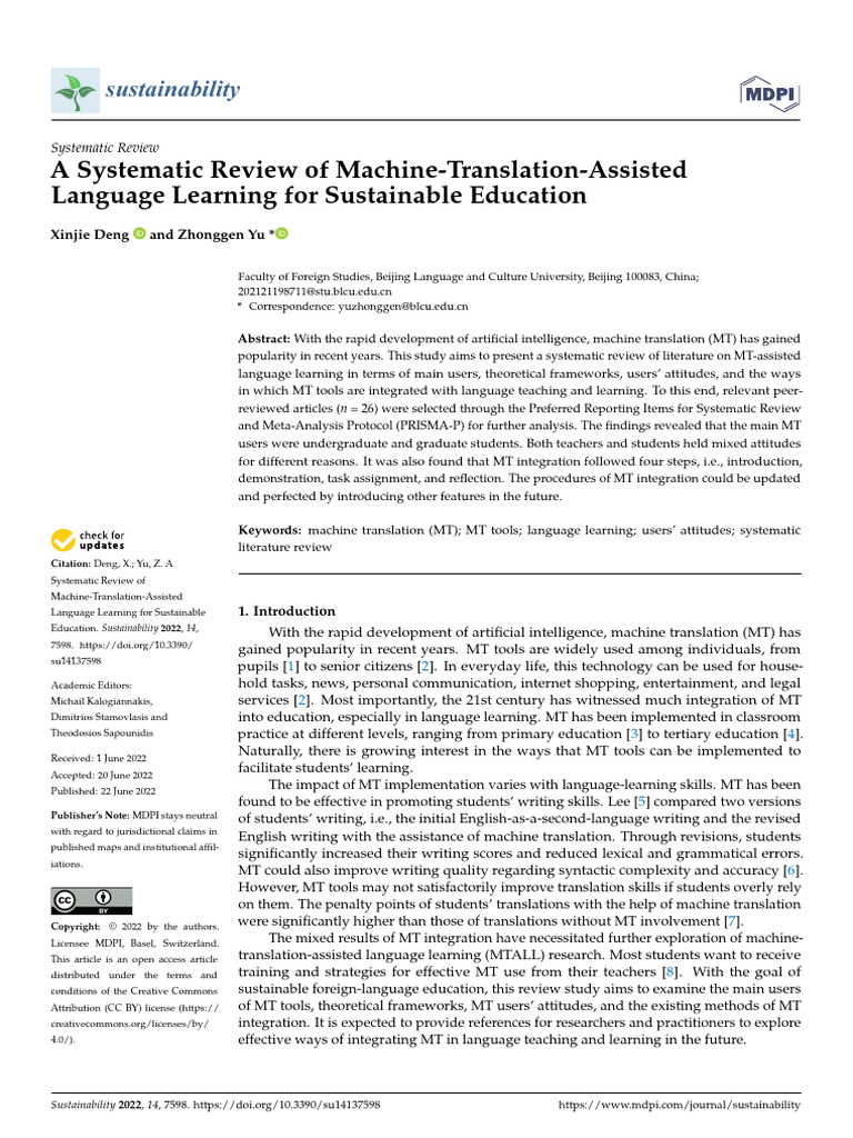 A Systematic Review of Machine Translation Assistant | PDF | Systematic ...