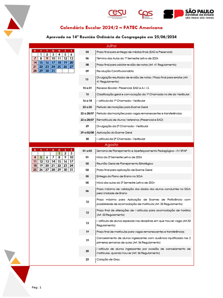 Calendario Academico 2o Semestre 2024 | PDF | Educação à distância