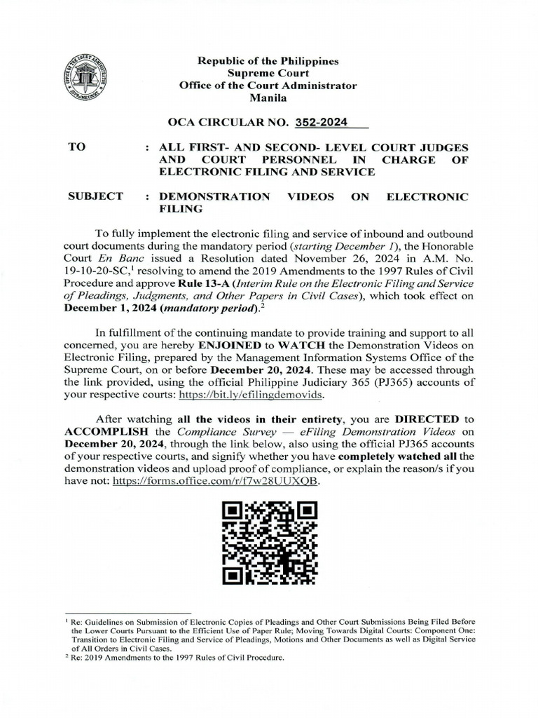 OCA Circular No. 352-2024: eFiling Training | PDF | Political Law ...