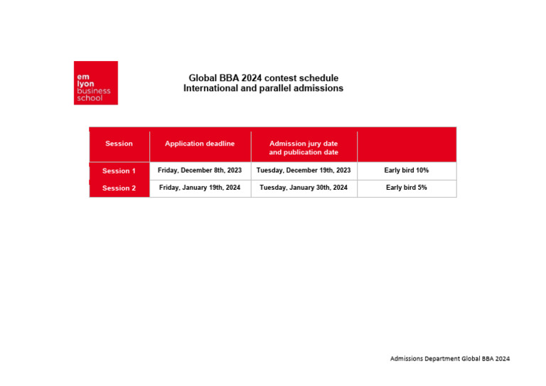Global BBA 2024 Admissions Schedule | PDF