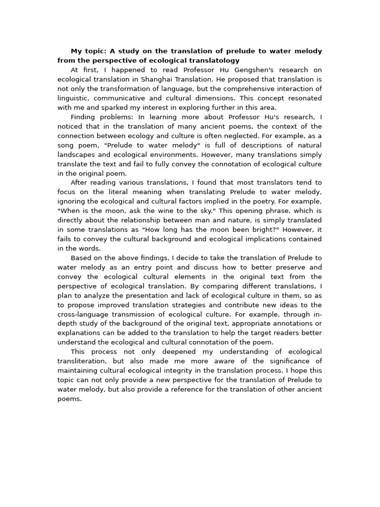 Process of choosing topic | PDF | Translations | Poetry