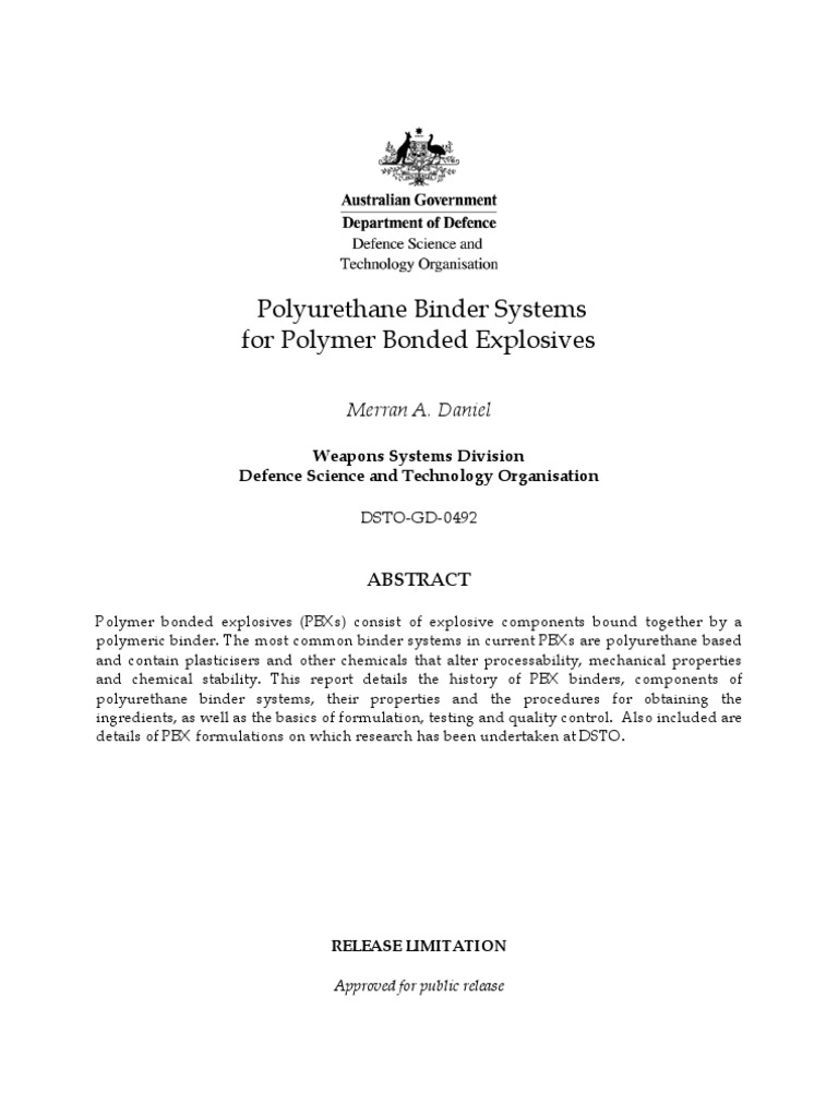 Merran A. Daniel - Polyurethane Binder Systems For Polymer Bonded ...