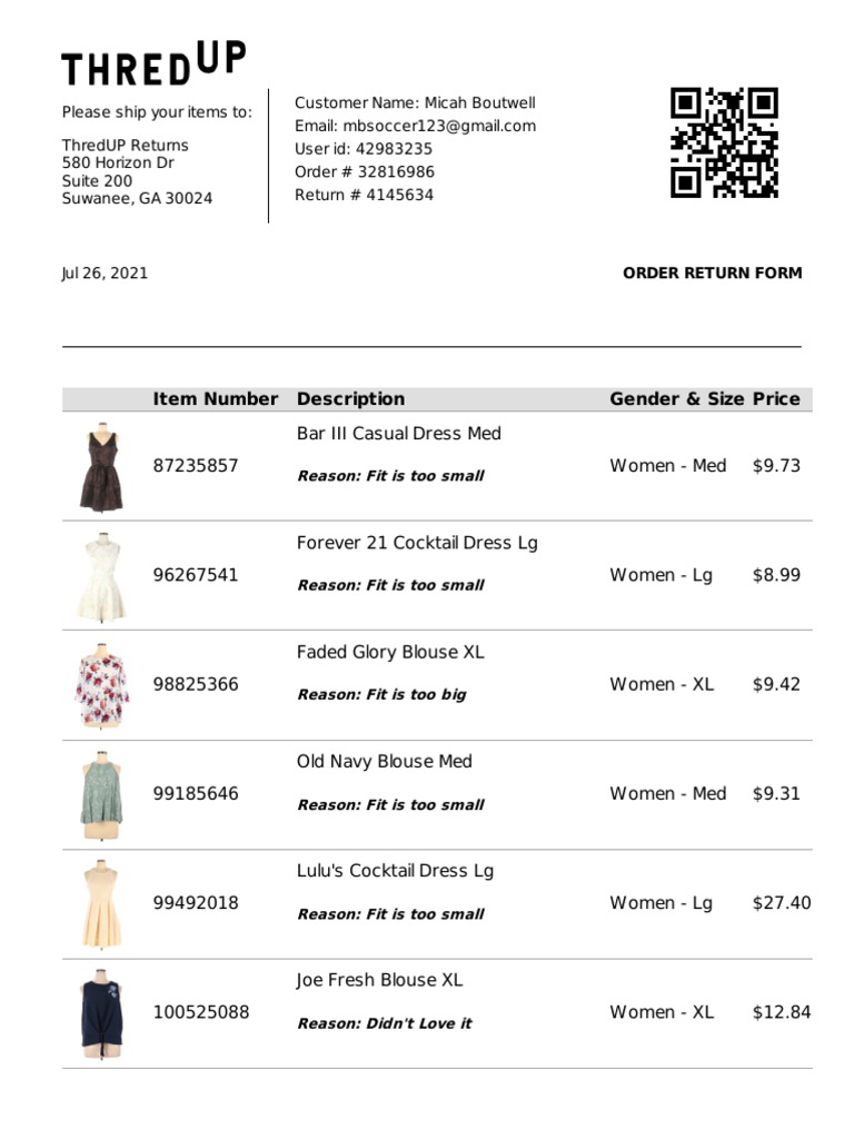 Thredup Return | PDF