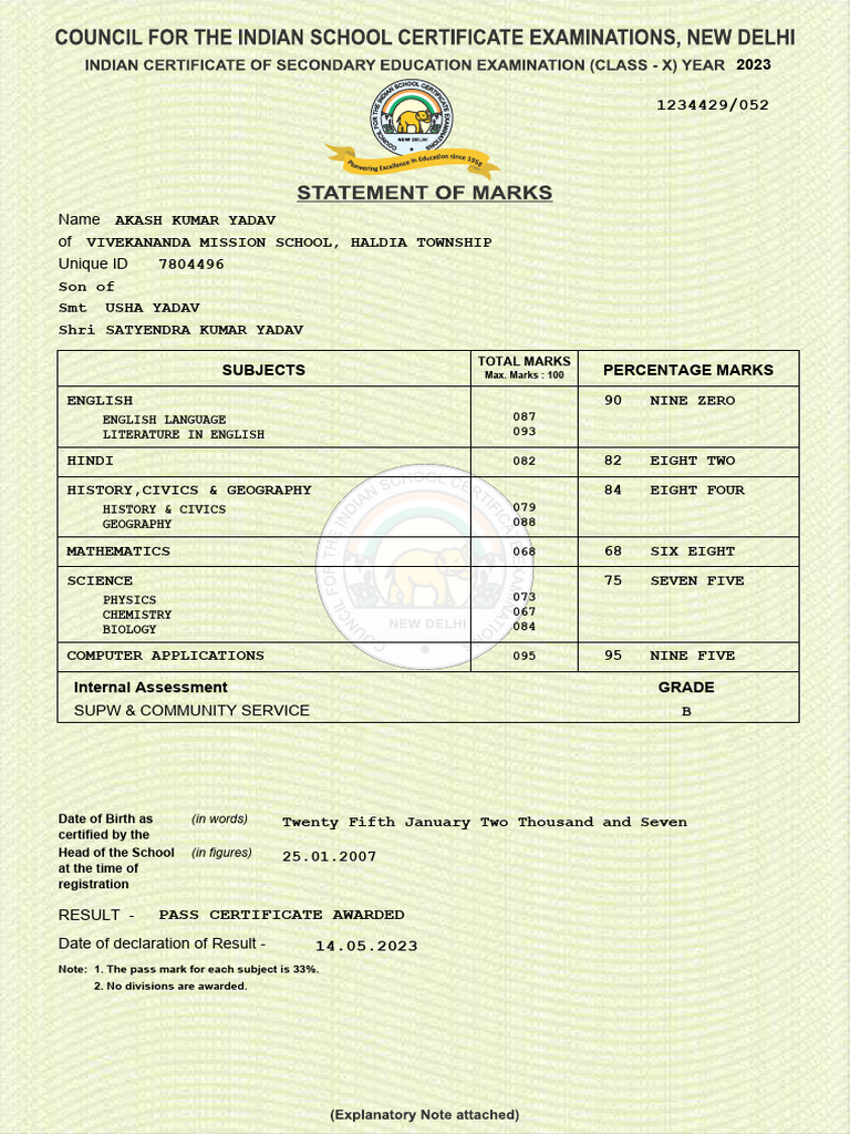 Class x Marksheet_compressed | PDF