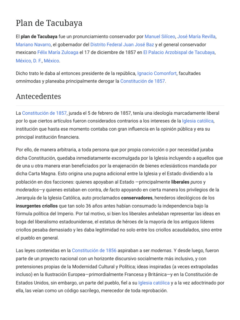 Plan de Tacubaya: Pronunciamiento Conservador | PDF | México | México ...