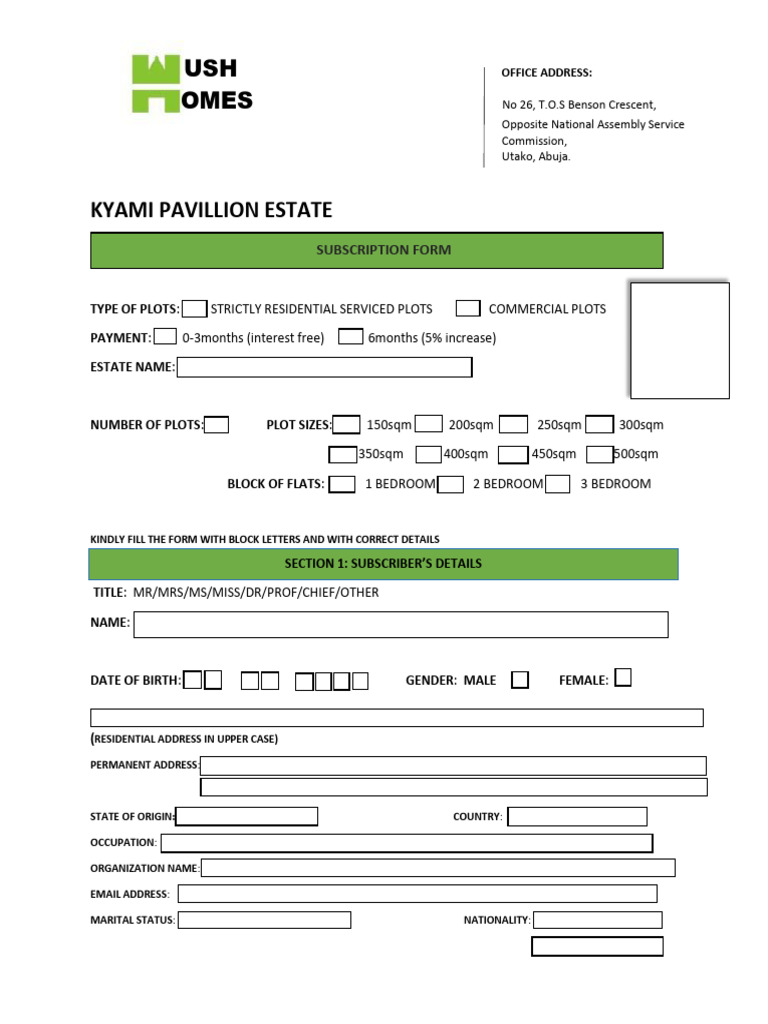 Kyami Pavilion Subscription Form | PDF | Identity Document | Authentication