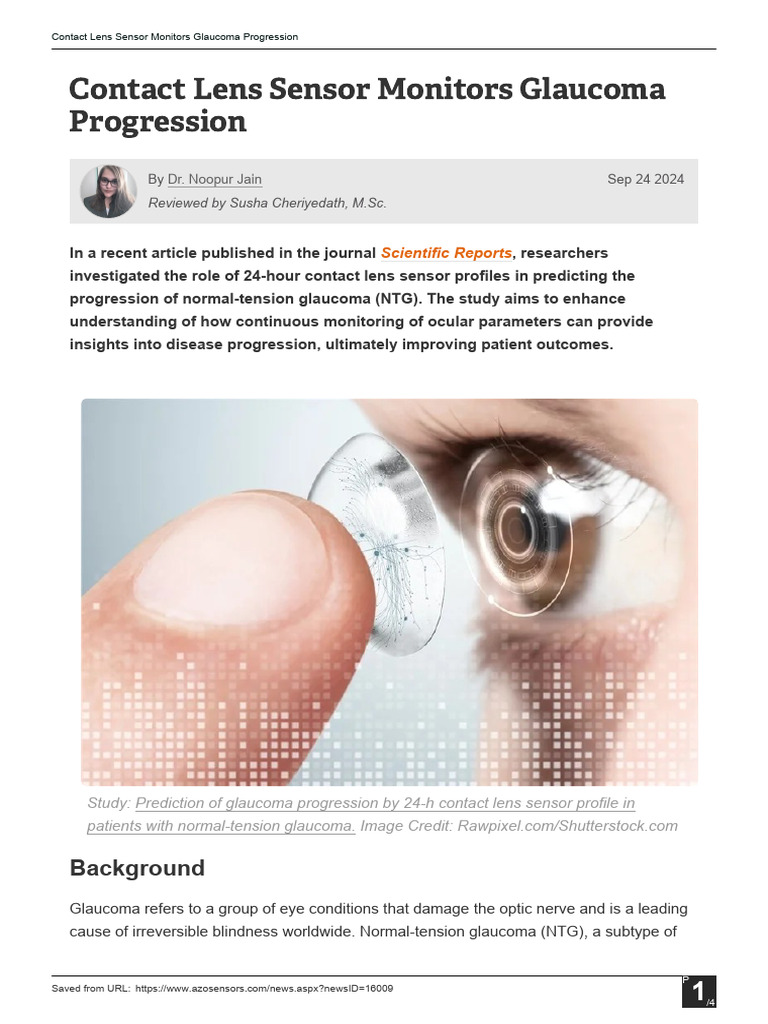 Contact Lens Sensor Monitors Glaucoma Progression | PDF | Glaucoma | Contact Lens
