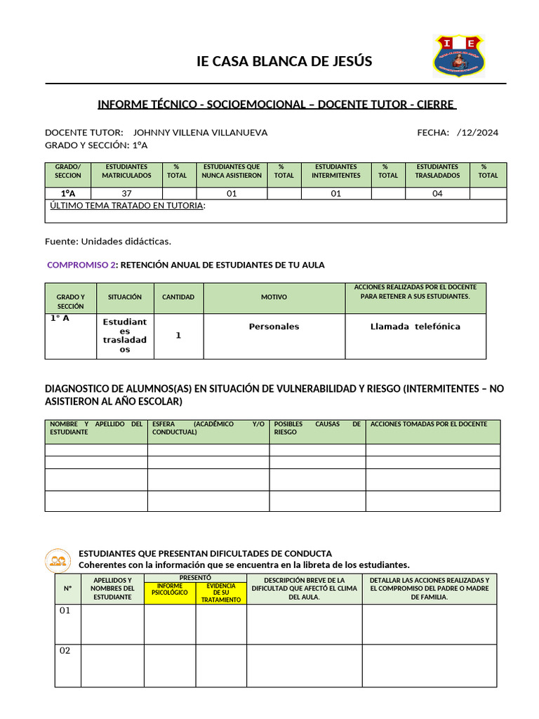 Tutor Documentos Finales I.e.casa Blanca de Jesús | PDF