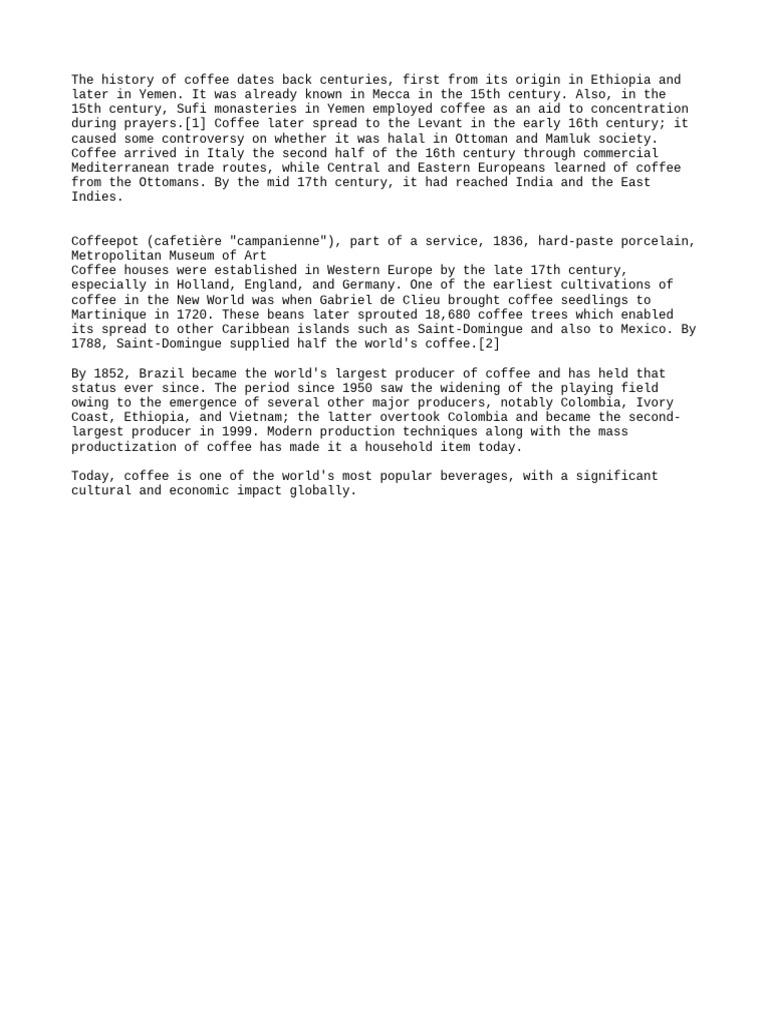 History of Coffee - Study - Paper | PDF