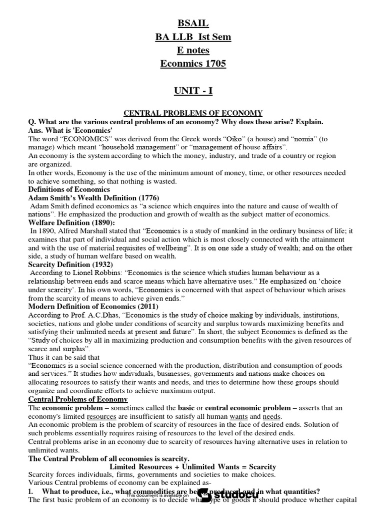 Econmocs Notes 1st Sem (1) | PDF | Economics | Microeconomics