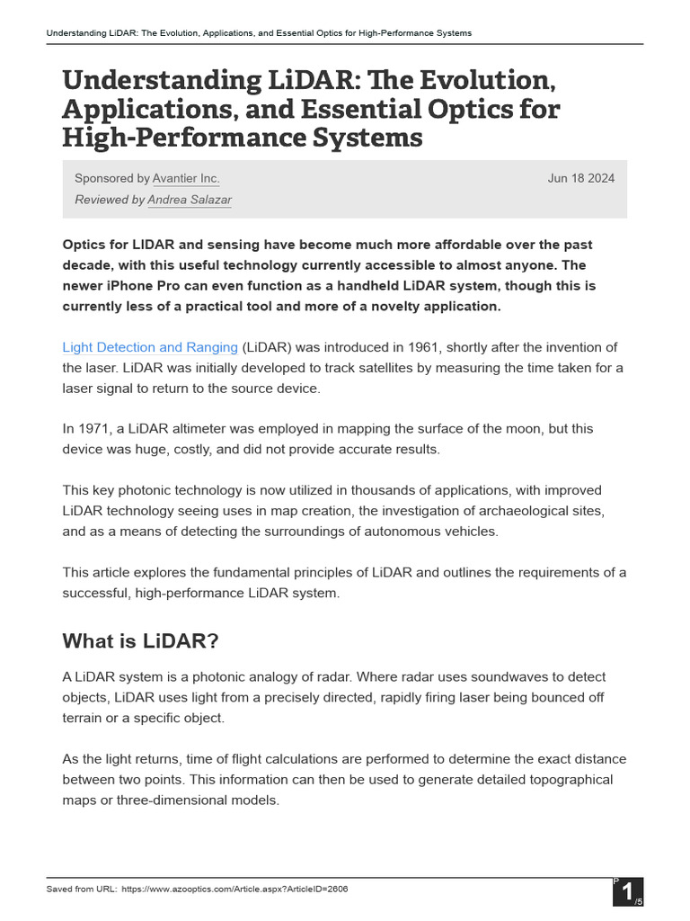 Understanding LiDAR The Evolution Applications and Essential Optics For ...