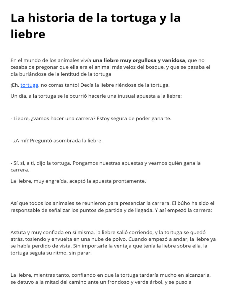 La Historia de La Liebre y La Tortuga | PDF | Fábula