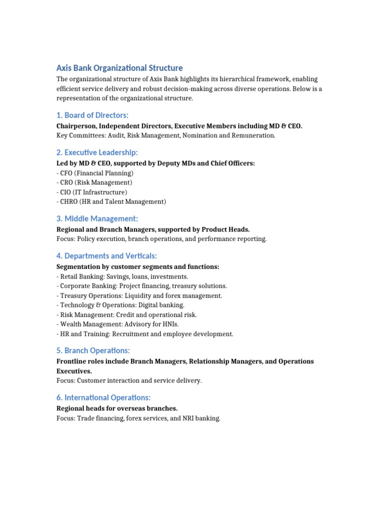 Axis Bank Organizational Structure Overview | PDF