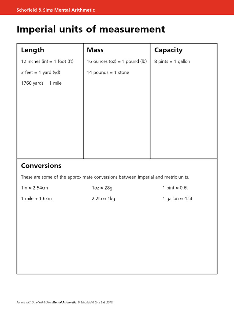 Mental Arithmetic Maths Facts Imperial Units of Measurement | PDF