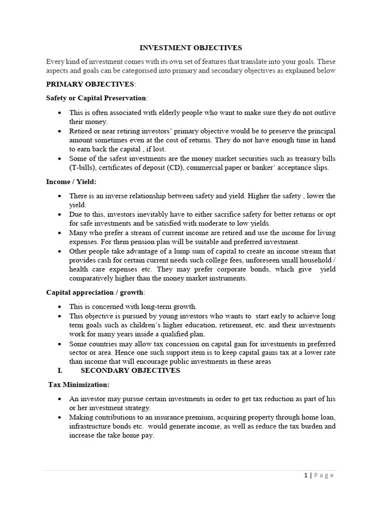 Investment - Objectives, Strategies and Avvenues | PDF | Investing ...