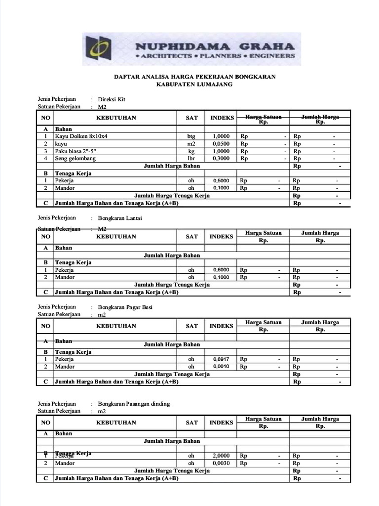 Daftar Harga Pekerjaan Bongkaran | PDF