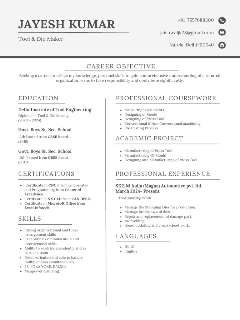 JK CV DEC | PDF | Secondary Sector Of The Economy | Engineering