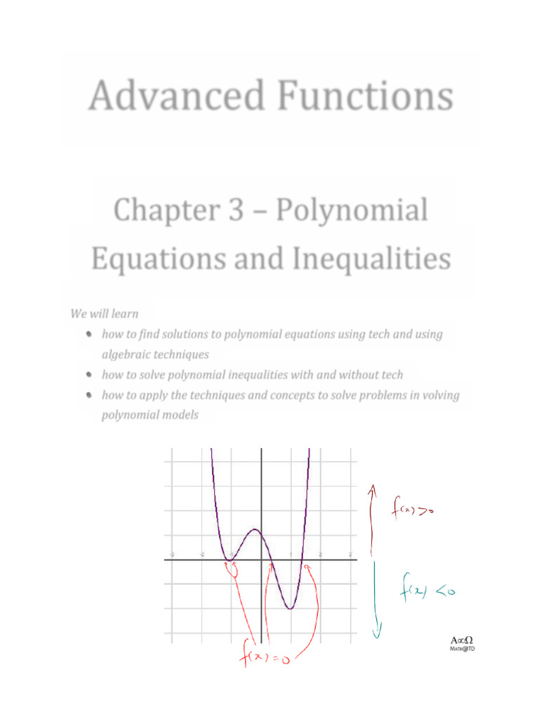 MHF4U Chapter 3 - Polynomial Equations | PDF | Equations | Factorization