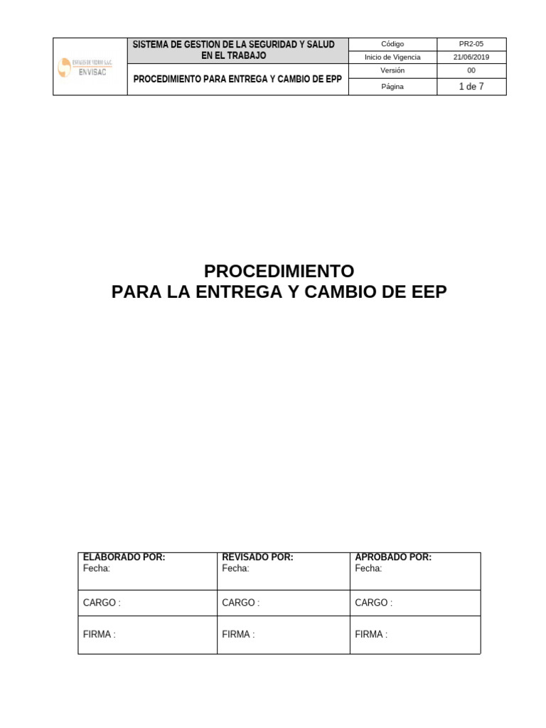 Pr2-05 Procedimiento Para La Entrega y Cambio de Epp | PDF | Logística | Business