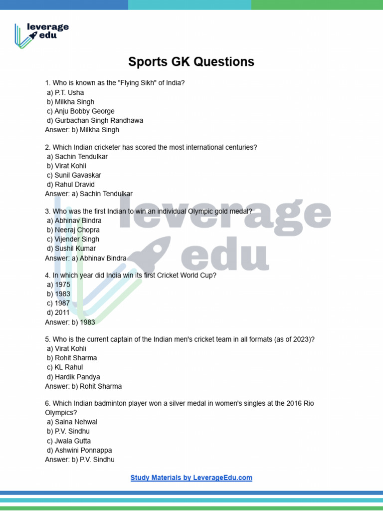 Sports GK Questions | PDF | Cricket | Sports