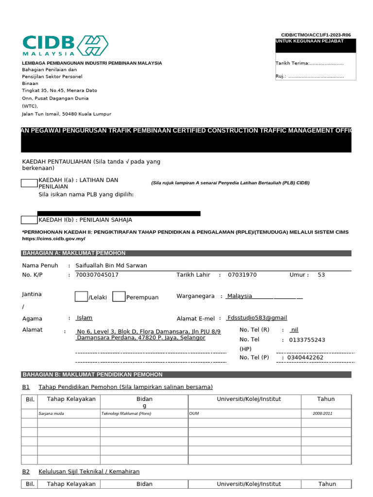 CTMO-R06-2023-Borang-Permohonan-Pentauliahan | PDF | Business