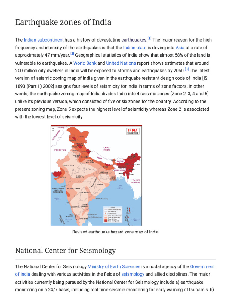 Earthquake Zones of India - Wikipedia | PDF | Geophysics | Geology