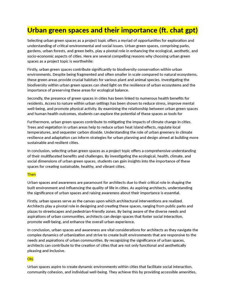 Importance of Urban Green Spaces | PDF | Evaluation | Methodology