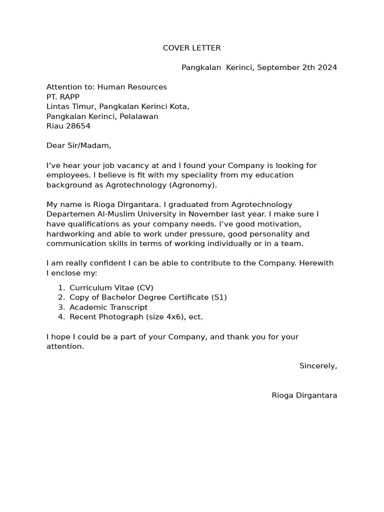 Template Lamaran Kerja (Cover Letter) | PDF