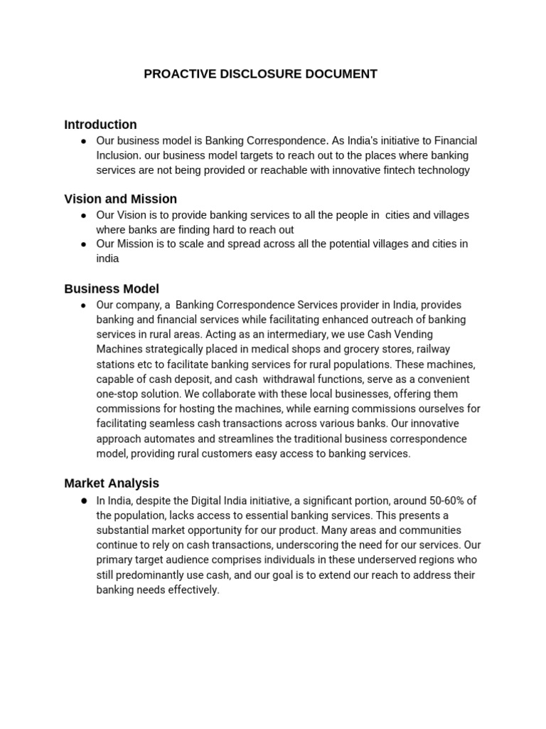 Proactive Disclosure Document | PDF | Banks | Financial Inclusion