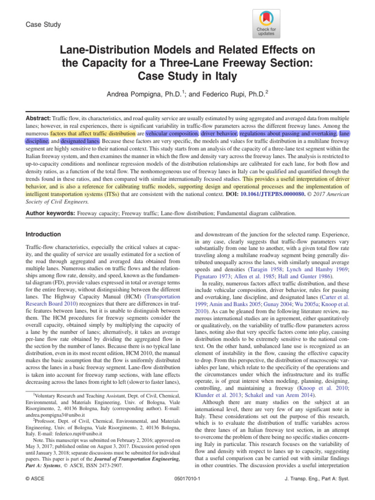 2-Lane-Distribution Models and Related Effects On The Capacity For A Three Lane Freeway Section ...
