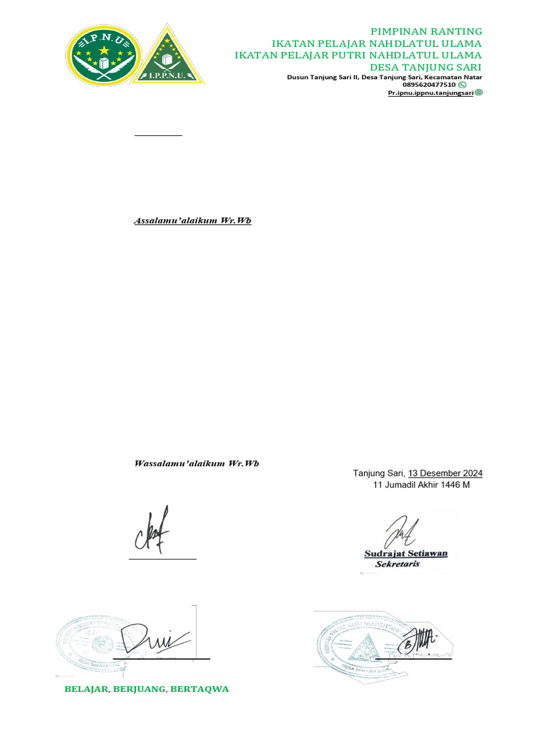 Surat Undangan Pac Ipnu Ippnu Kec - Natar | PDF