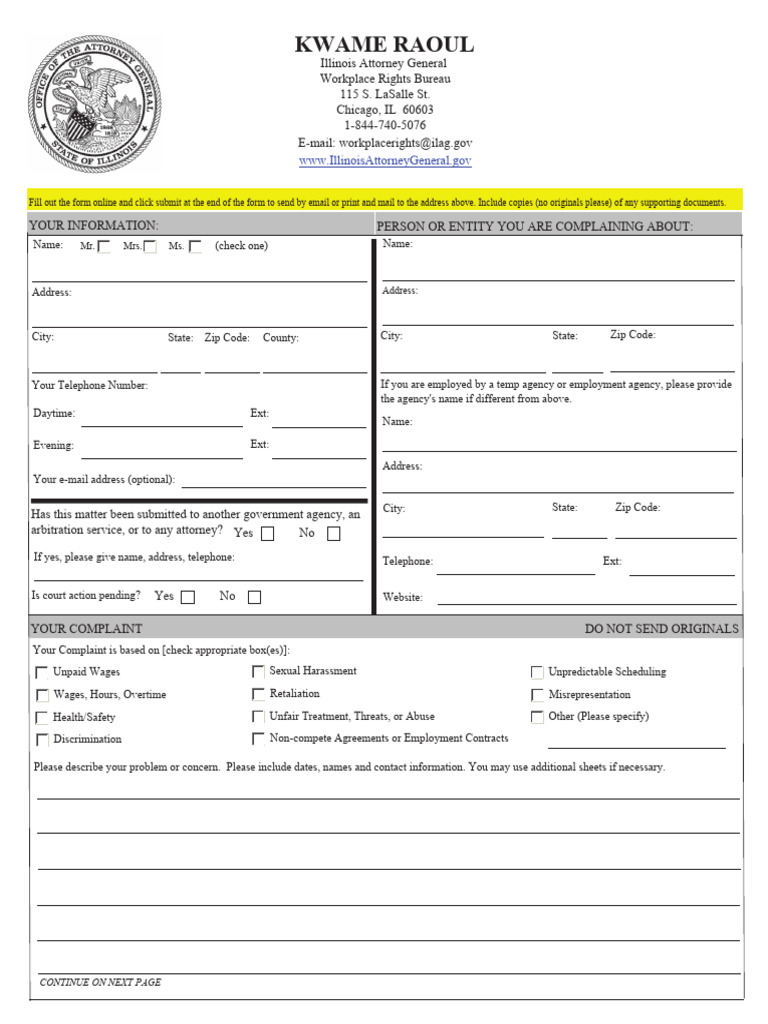 Workplace Rights Complaint Form | PDF | Complaint | Sexual Harassment